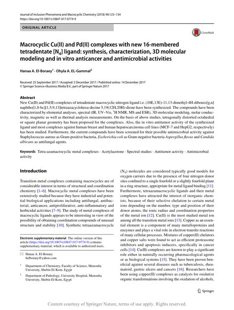 Macrocyclic Cuii And Pdii Complexes With New 16 Membered Tetradentate N4 Ligand Synthesis