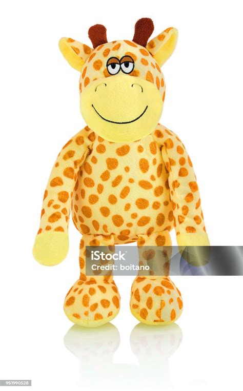 기린 Plushie 인형 그림자 반사와 흰색 배경에 고립 흰색 배경에 기린 봉 제 인형된 인형입니다 색된 인형된 기린