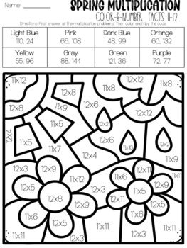 Spring Multiplication Color By Number By CreatedbyMarloJ TPT