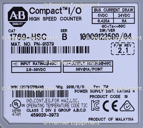 ALLEN BRADLEY HSC COMPACTLOGIX HIGH SPEED COUNTER MODULE Premier Equipment Solutions Inc