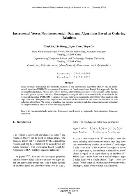 Pdf Incremental Versus Non Incremental Data And Algorithms Based On