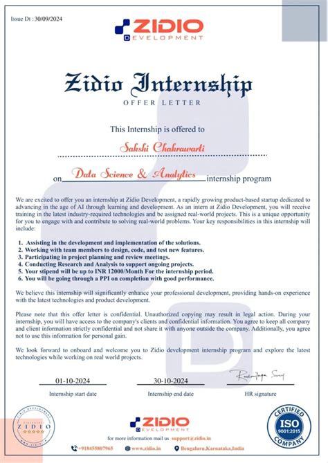 Sakshi Chakrawarti On Linkedin Zidiointernship Offerletter