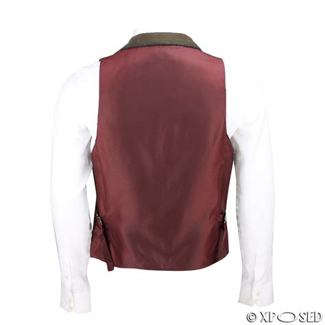 Mens Wool Mix Herringbone Tweed Check Vintage Collar Waistcoat Tailored