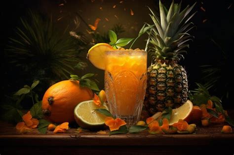 Exotic Pineapple Passion Fruit Juice Premium Ai Generated Image
