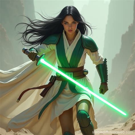 A Full Length Image Of A Female Jedi Master She Has Long Black Hair