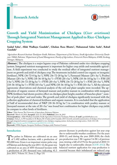 Pdf Growth And Yield Maximization Of Chickpea Cicer Arietinum