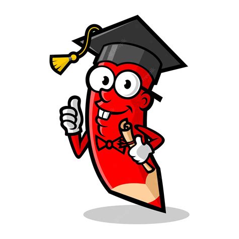 Premium Vector Nerd Pencil Mascot Waring Graduation Hat Vector