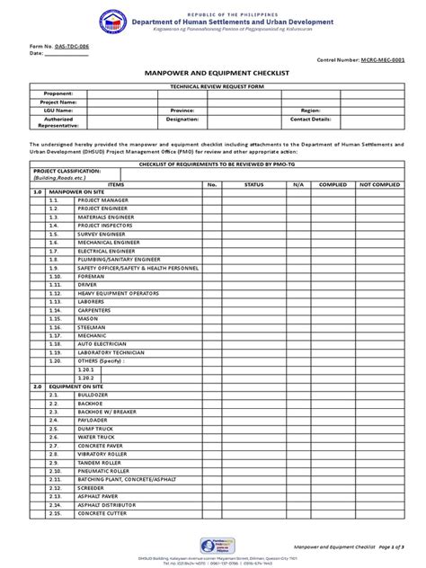 Checklist Manpower And Equipment On Site Pdf