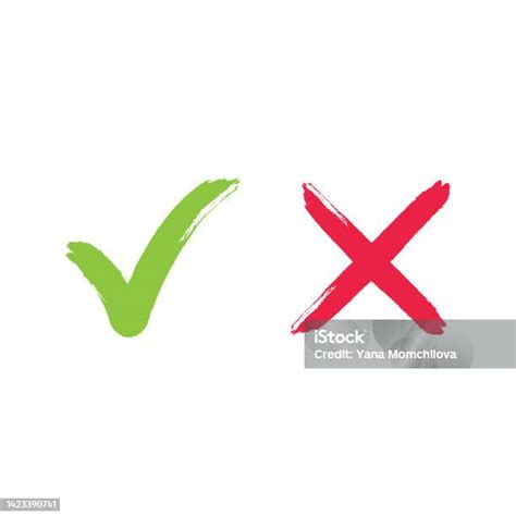 체크 및 크로스 브러시 표지판 녹색 체크 표시 확인 및 빨간색 X 아이콘입니다 알파벳 X에 대한 스톡 벡터 아트 및 기타 이미지