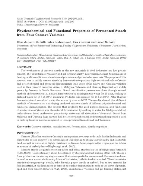 Pdf Physicochemical And Functional Properties Of Fermented Starch From Four Cassava Varieties