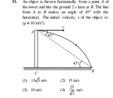 An Object Is Thrown Horizontally From A Point A Of The Tower And Hits The