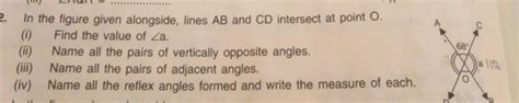 in the figure given alongside lines ab and cd intersect at point o i