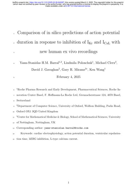 Pdf Comparison Of In Silico Predictions Of Action Potential Duration