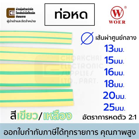 Woer ท่อหด สีเขียว เหลือง ขนาด 13มม 15มม 16มม 18มม 20มม 25มม ยาว 1เมตร