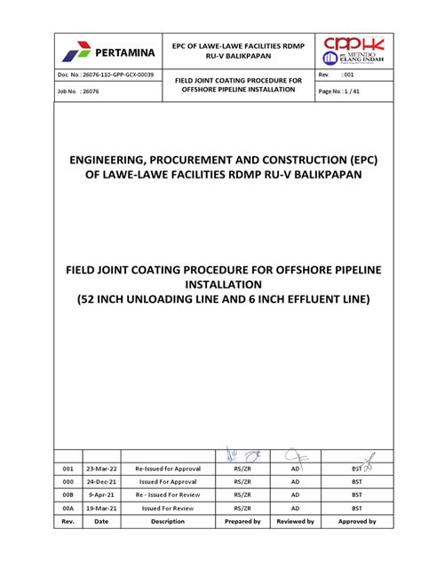 26076 110 Gpp Gcx 00039 001 Field Joint Coating Procedure For Offshore Pipeline Installation
