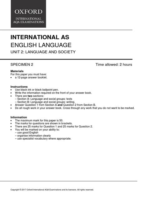 9670 International As English Language Unit 2 Language And Society