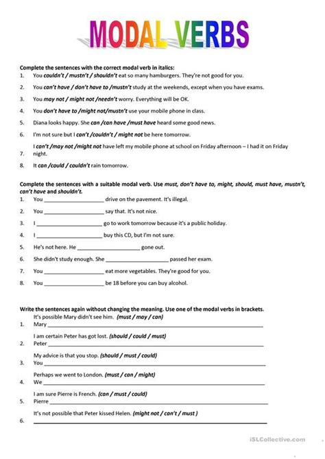 Modal Verbs Verb Worksheets English Grammar Worksheets Learn