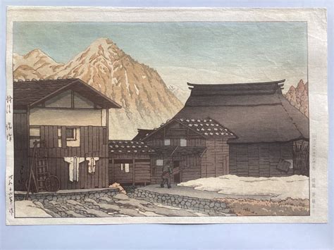 【目立った傷や汚れなし】新版画 川瀬巴水 「越後湯沢」 初期摺・渡邊dシール 摺師 斧銀太郎 印 良品 本物保証の落札情報詳細
