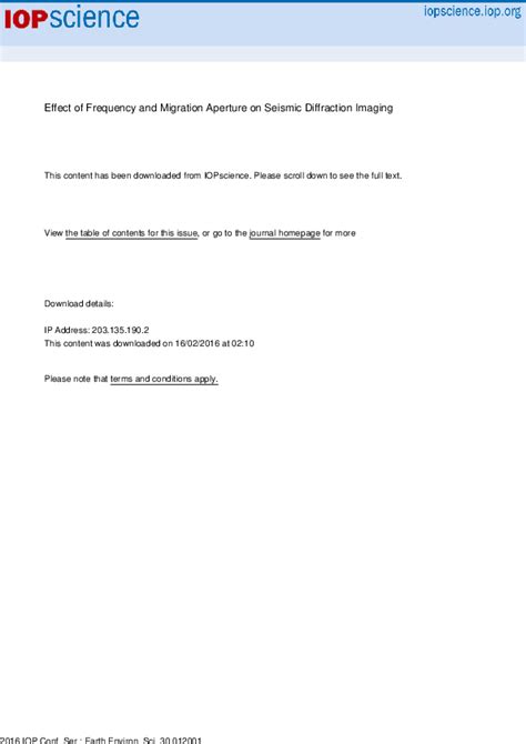 Pdf Effect Of Frequency And Migration Aperture On Seismic Diffraction Imaging Effect Of