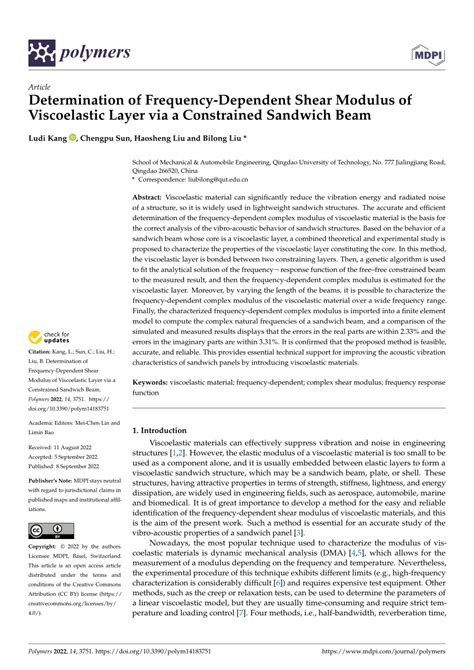 Pdf Determination Of Frequency Dependent Shear Modulus Of Viscoelastic Layer Via A Constrained