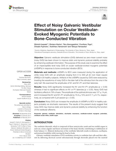 Pdf Effect Of Noisy Galvanic Vestibular Stimulation On Ocular