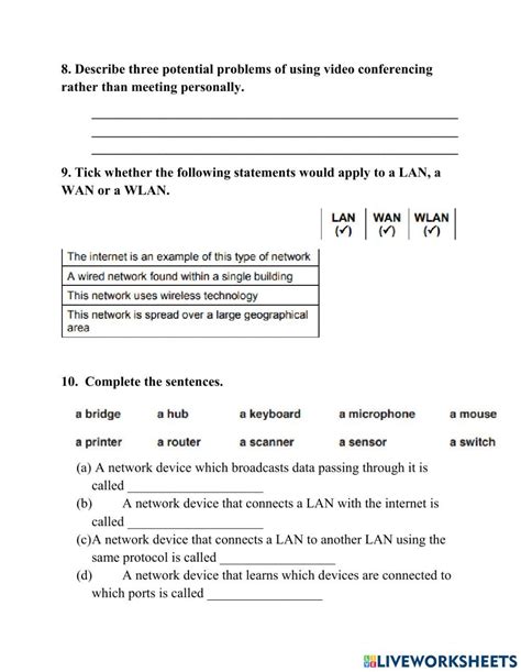 Networks Online Exercise For Live Worksheets