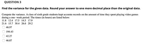 solved question 3 find the variance for the given data