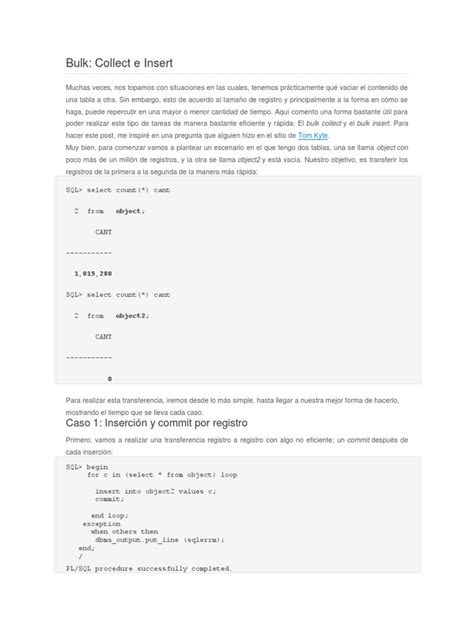 Bulk Collect E Insert Pdf Tabla Base De Datos Sql