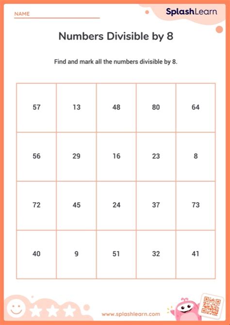Numbers Divisible By 8 Worksheet