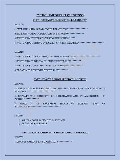 Python Important Questions Pdf