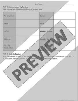 Graphing Quadratic Functions Project PBL Real World Activity Algebra Project Quadratic