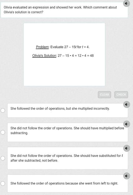 Solved Olivia Evaluated An Expression And Showed Her Work Which