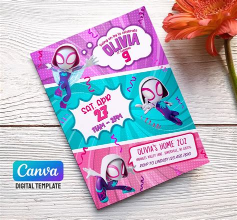 Gwen Birthday Invitation Spider Verse Girl Birthday Invite Editable