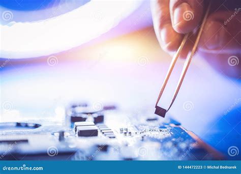 microchip installed on the main board stock image image of machine