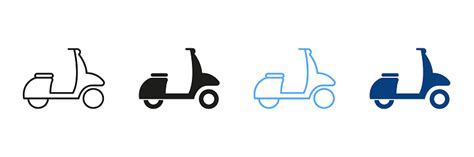 배달 서비스 개요와 흰색 배경에 단색 사인 컬렉션을 위한 오토바이 스쿠터 라인과 실루엣 색상 아이콘 세트 오토바이 오토바이 오토바이 픽토그램 고립된 벡터 그림 가벼운에 대한