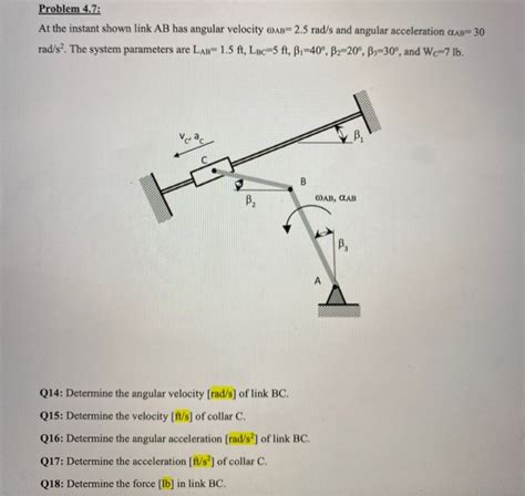 Solved Problem At The Instant Shown Link AB Has Angular Chegg