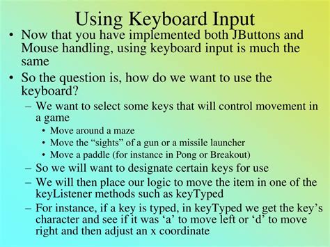 Ppt Implementing Key Listeners For Keyboard Input In Java