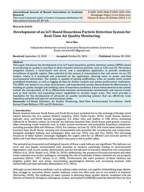 Development Of An Iot Based Hazardous Particle Detection System For