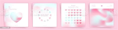 발렌타인 데이 사랑 광장 게시물 템플릿 세트입니다 배너 또는 모바일 소셜 게시물을 위한 낭만적인 귀여운 분홍색 이벤트 사각형 카드 홀로그램 디자인 메쉬 이중톤 그라데이션