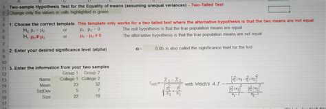 Solved 1 Two Sample Hypothesis Test For The Equality Of