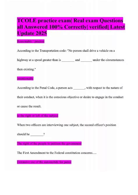 Tcole Practice Exam Real Exam Questions All Answered 100 Correctly Verified Latest Update