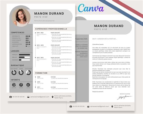 canva french france cv and cover letter template original modern