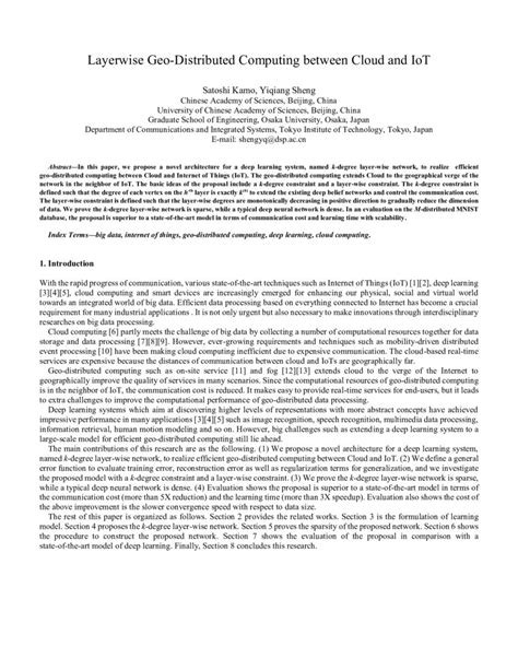 Layerwise Geo Distributed Computing Between Cloud And Iot Deepai