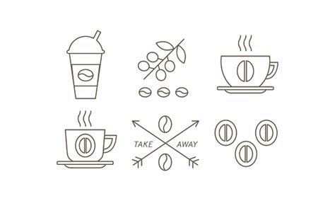 커피 라인 아이콘 세트 테이크 아웃 커피 종이 컵 콩 흰색 바탕에 그림을 벡터 0명에 대한 스톡 벡터 아트 및 기타 이미지