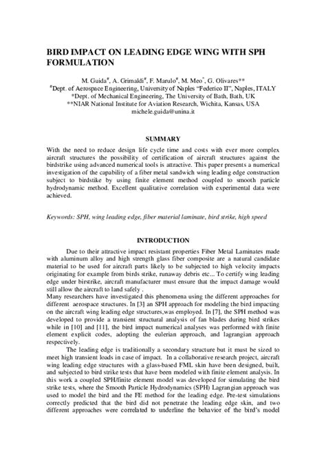 Pdf Bird Impact On Leading Edge Wing With Sph Formulation