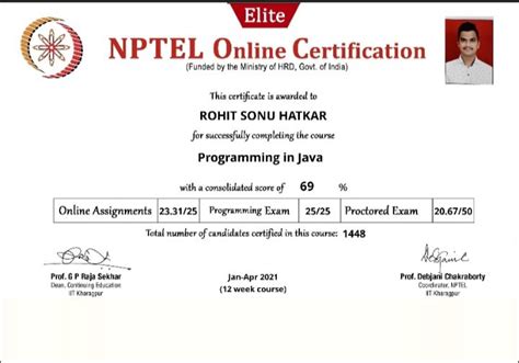Rohit Hatkar On Linkedin I Have Successfully Completed Course Programming In Java On Nptel And Got
