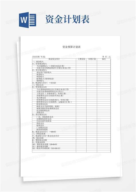 资金预算计划表word模板下载 编号qabvpaea 熊猫办公