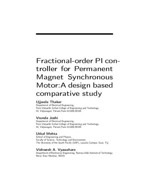 Pdf Fractional Order Pi Controller For Permanent Magnet Synchronous