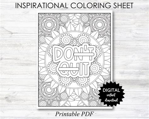 Dont Quit Printable Do It Coloring Sheet Inspirational Coloring Page Printable O003 Etsy