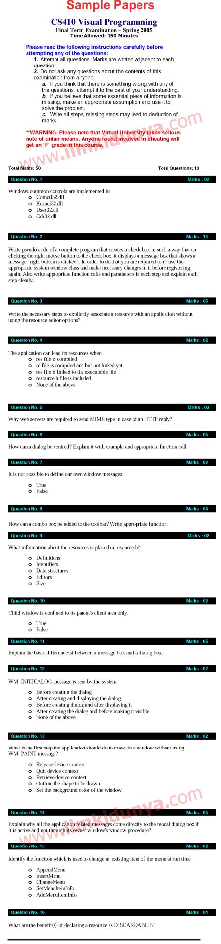 cs410 visual programming master of information technology vu university